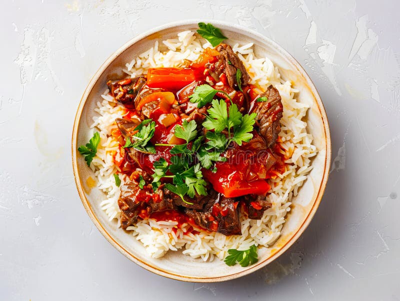 A Plate of Rice with Meat and Vegetables Stock Image - Image of cuisine ...