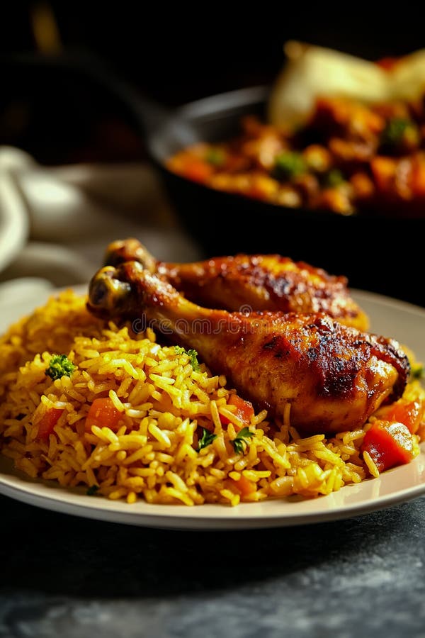 Plate of Rice Served with a Side of Tender Chicken, Elegantly Arranged ...
