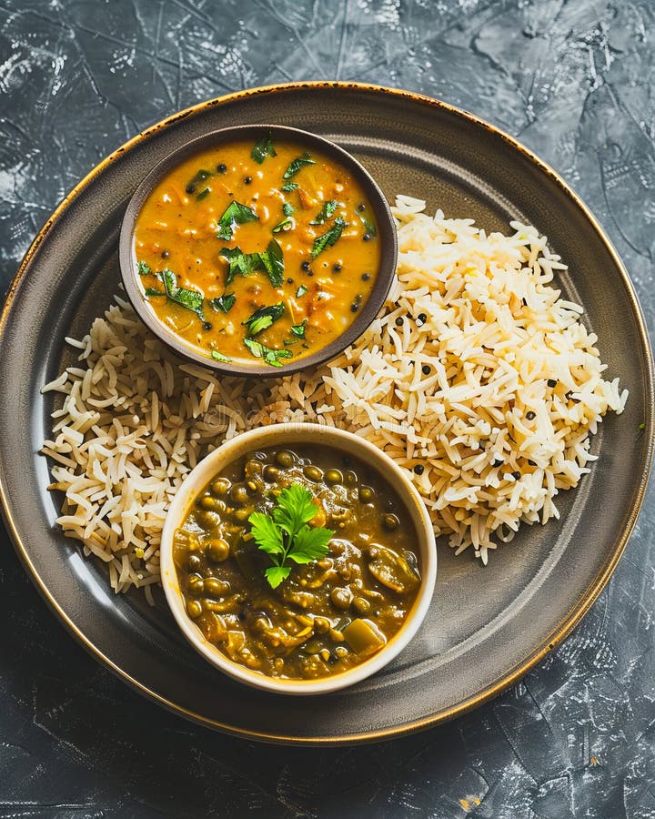 A Plate with Rice and Two Bowls of Soup Stock Photo - Image of cuisine ...