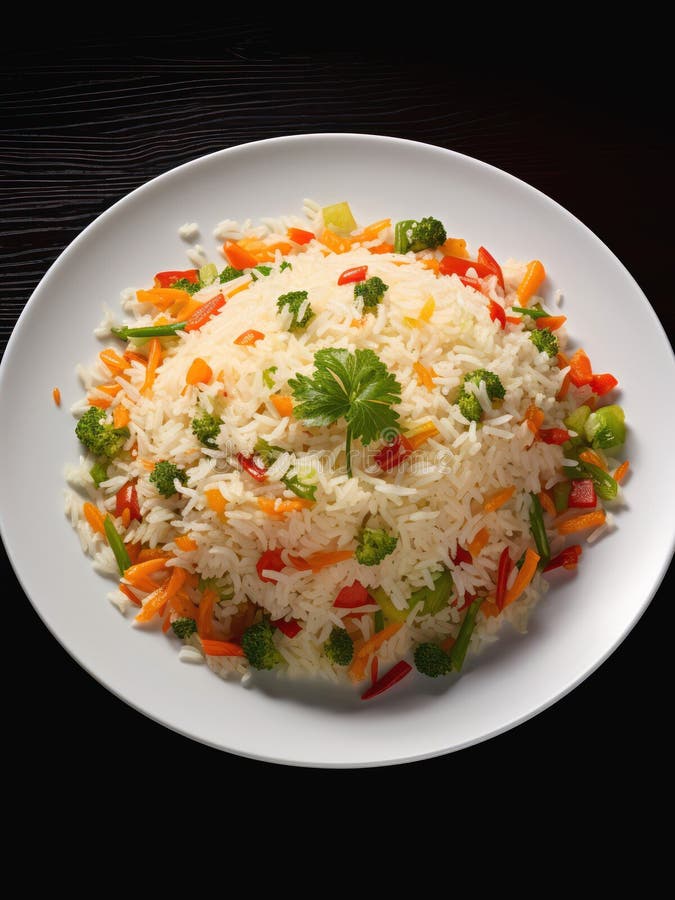 Plate of Rice with Vegetables. Stock Illustration - Illustration of ...