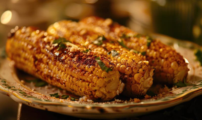 A Plate of Roasted Corn on the Cob Stock Image - Image of cooked ...