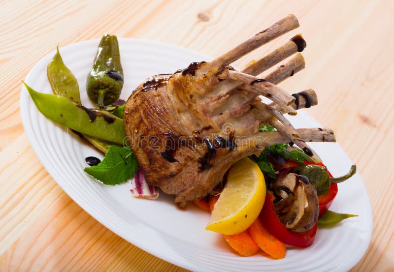 Lamb Carre with Vegetables and Greens Stock Image - Image of gourmet ...