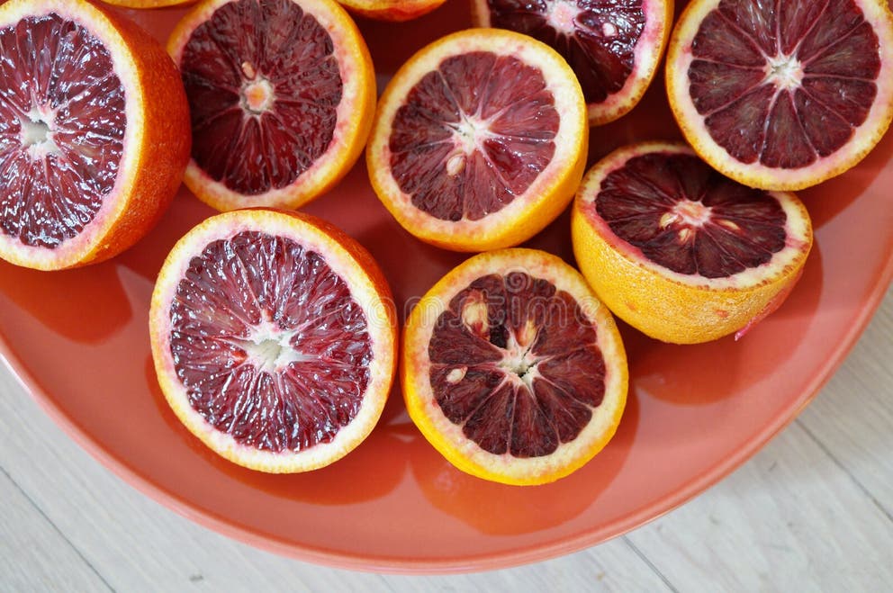 Plate of Ruby Red Blood Oranges Stock Image - Image of food, blood ...