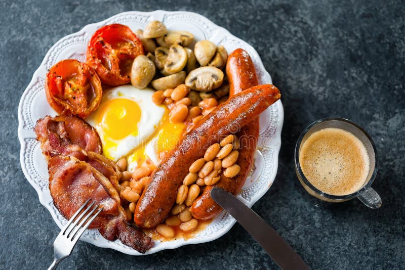 Rustic Full English Breakfast Stock Photo - Image of bean, american ...