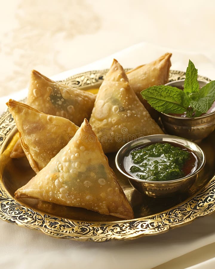 Plate of Samosas with a Side of Sauce Stock Photo - Image of tasty ...