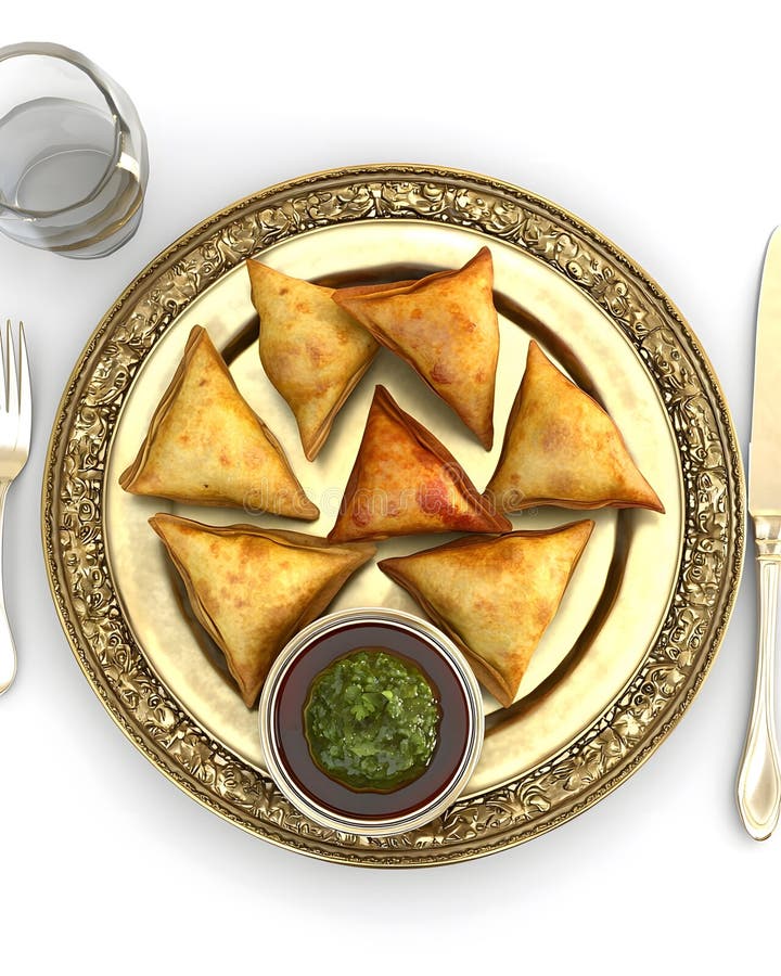 Plate of Samosas is on a Table with a Fork and Knife Stock Photo ...