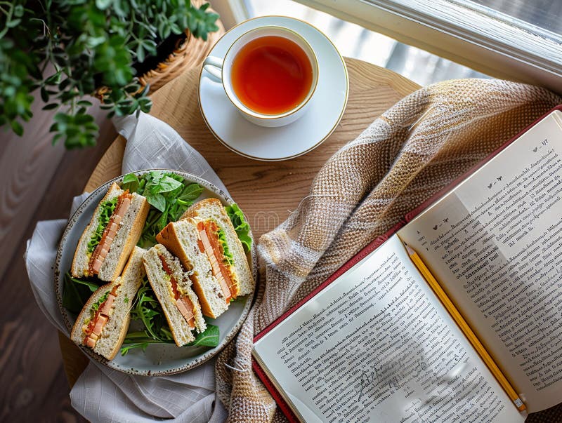 Plate of Sandwiches and Cup of Tea Stock Illustration - Illustration of ...