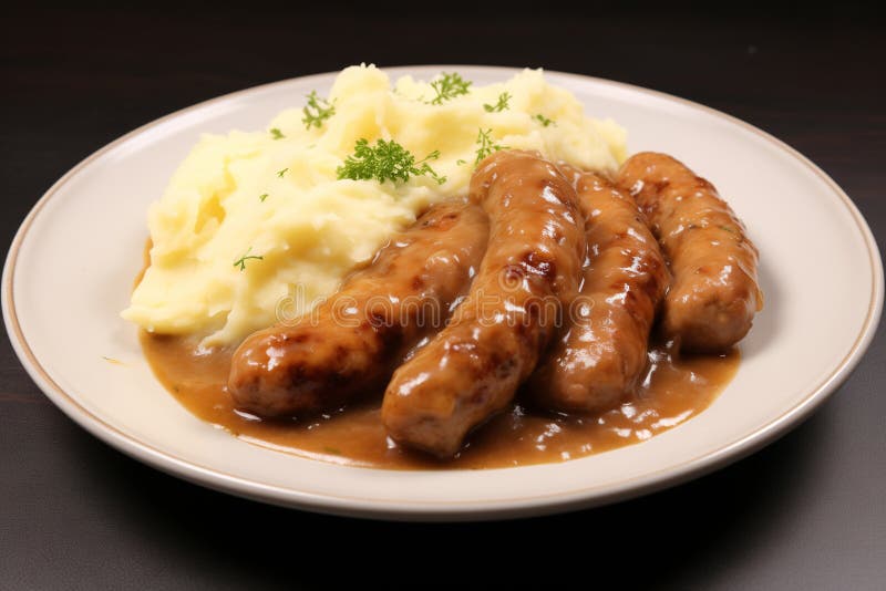 A Plate of Sausage and Mashed Potatoes, AI Stock Illustration ...