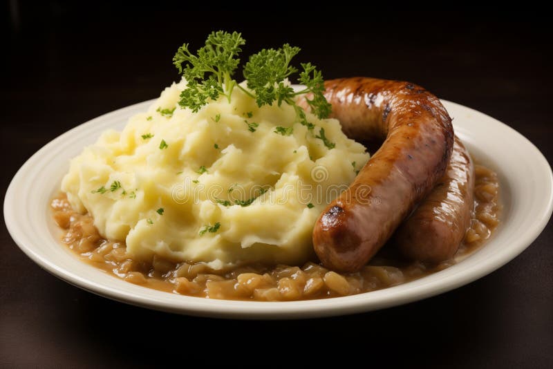 A Plate of Sausage and Mashed Potatoes, AI Stock Illustration ...