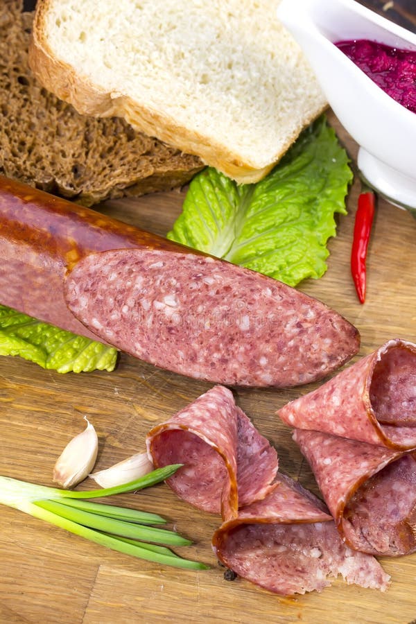 Plate with sausage stock image. Image of food, herbs - 39423047