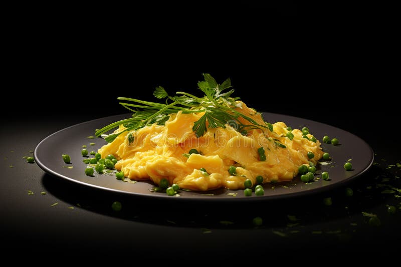 A Plate of Scrambled Eggs, Dark Background.ai Generative Stock ...