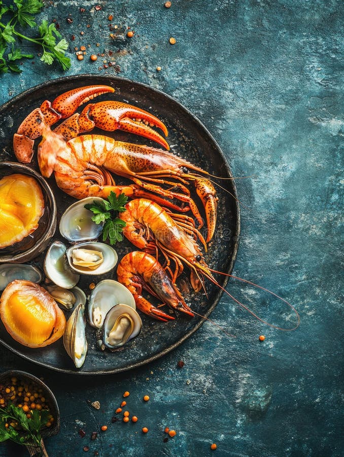Plate Seafood Including Shrimp Fish Oysters Stock Photos - Free ...