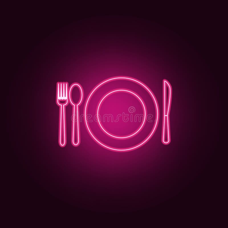 A Plate and a Serving Icon. Elements of Hotel in Neon Style Icons Stock ...