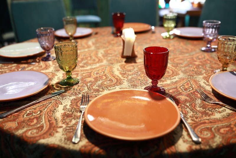 Plate set on dining table stock image. Image of fork - 174179661