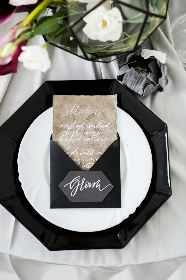 Plate Set Up for Wedding Celebration with Decoration Stock Photo ...