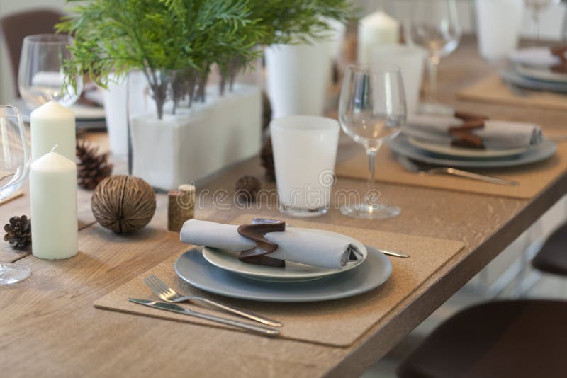 Plate Setting on Dining Table Stock Image - Image of wine, silverware ...