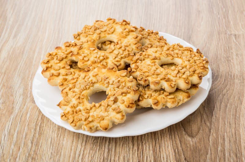 Plate of Shortbread Rings with Nuts on Table Stock Photo - Image of ...