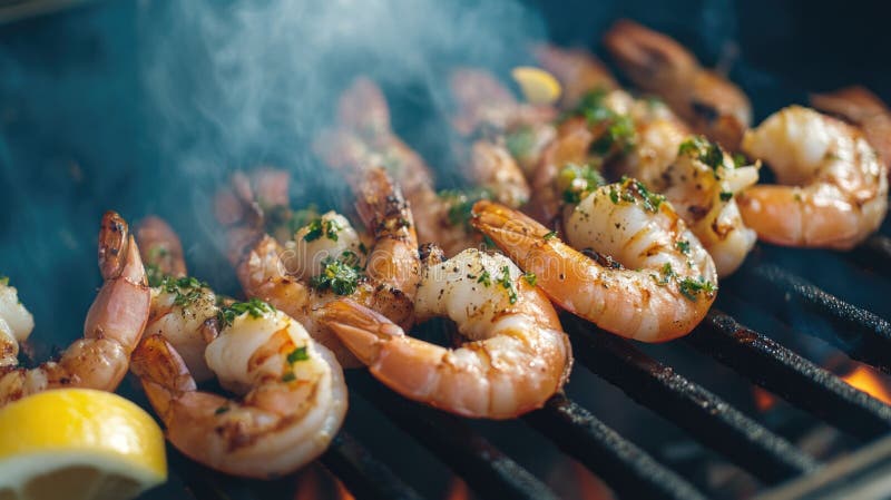 Plate of Shrimp is Being Cooked on a Grill Stock Image - Image of snack ...