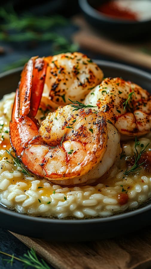 Plate of Shrimp and Rice with a Black Bowl Stock Photo - Image of plate ...