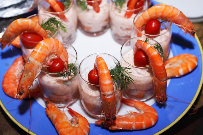Plate of Shrimp and Salmon Mousse Stock Photo - Image of roasted, meal ...