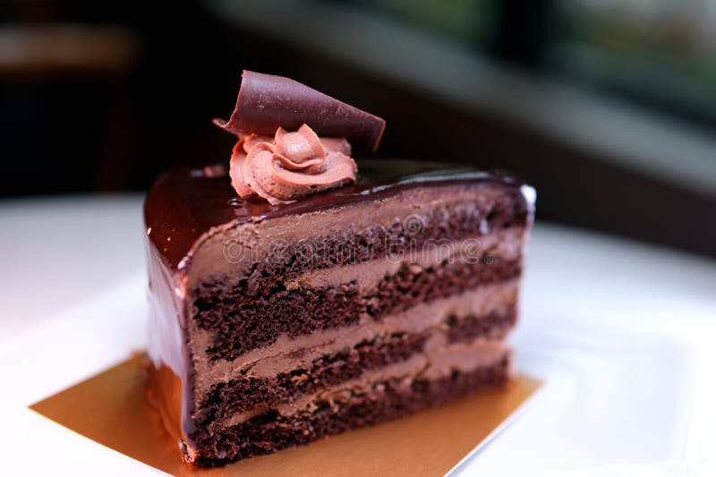 Plate with Slice Delicious Homemade Chocolate Cake on Table Layered ...