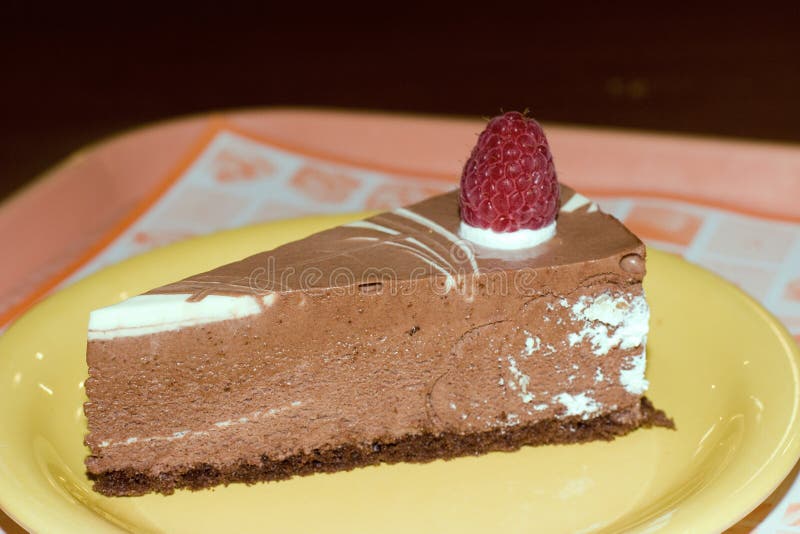 Plate with Slice of Tasty Homemade Chocolate Cake on Table Stock Image ...
