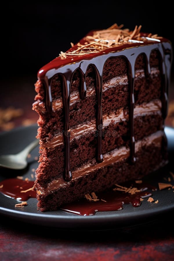 Plate with Slice of Tasty Homemade Chocolate Cake on Table Stock Image ...