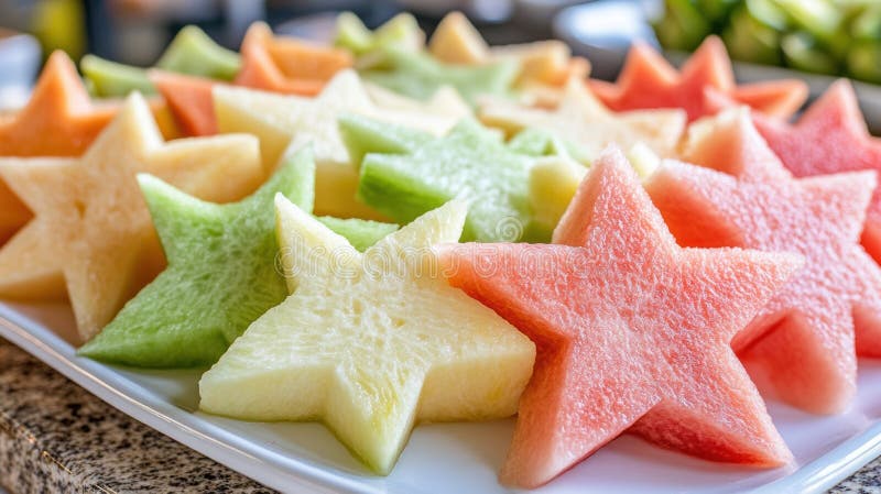 A Plate of Sliced Fruit Arranged in the Shape of Stars, AI Stock Image ...