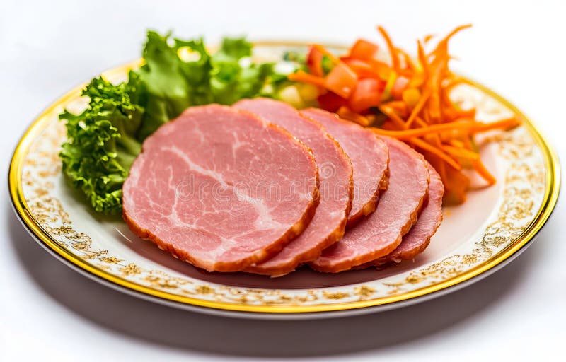 A Plate with Sliced Ham and Vegetables on it Stock Photo - Image of ...