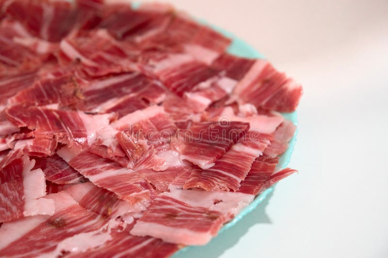 Plate with Sliced Serrano Jamon Stock Photo - Image of delicatessen ...