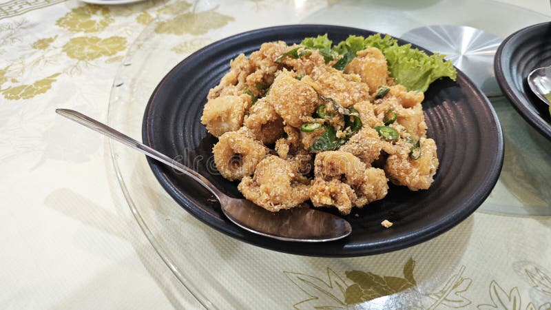 A Plate of Slices Fried Cuttlefish with Nestum Flakes. Stock Image ...