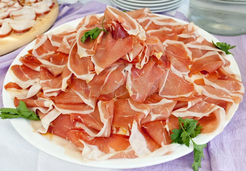 Plate with slices of ham stock image. Image of homemade - 35191329