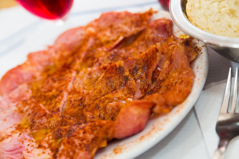 Plate with Slices of Lacon Galician Style Cooked, Pig Ham Boiled Stock ...