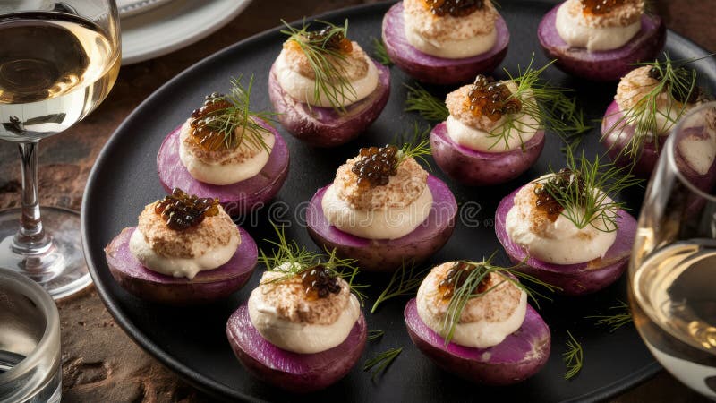 A Plate of Small Stuffed Potatoes with Cream Cheese and Caviar, AI ...