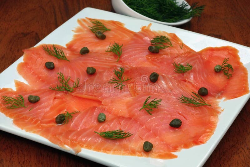 Plate of Smoked Salmon stock photo. Image of closeup - 18303272