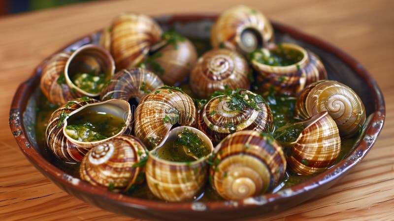 A Plate of Snails with Garlic Butter and Parsley Stock Illustration ...
