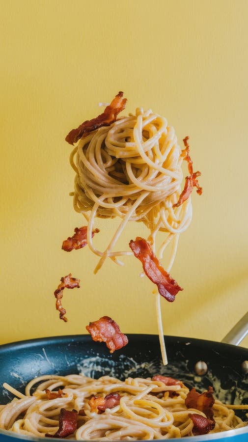 Plate of Spaghetti with Bacon Bits Stock Illustration - Illustration of ...