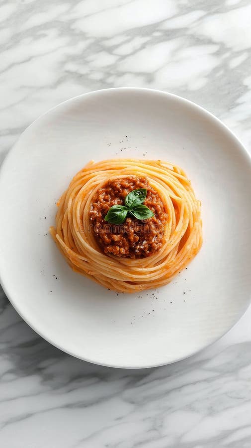 Spaghetti Served with Fresh Herbs on a White Plate in a Minimalist ...