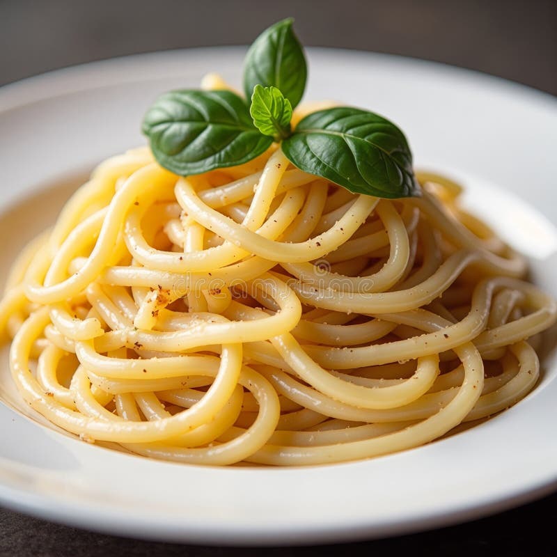 A Plate of Spaghetti with a Green Leaf on Top Stock Illustration ...