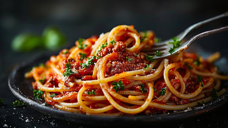 A Plate of Spaghetti with Meat Sauce Stock Photo - Image of pici ...