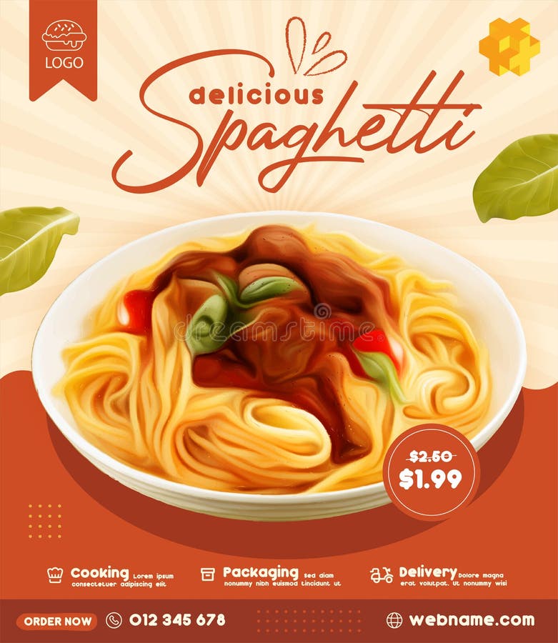 Plate of Spaghetti Pasta with Meatballs Design Template Stock Vector ...