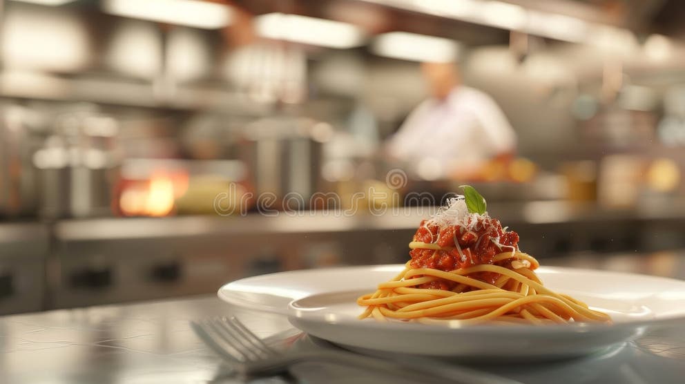 A Plate of Spaghetti with Red Sauce and Basil on Top Stock Photo ...