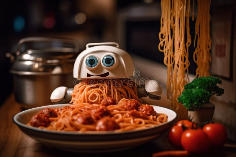 A Plate of Spaghetti with a Robot on Top of it. Generative AI Image ...