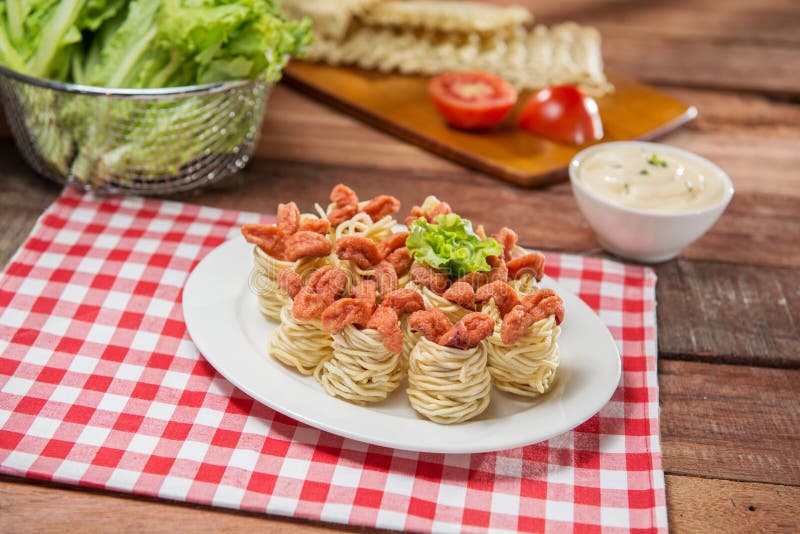 Plate of Spaghetti Spring Rolls with Fried Pork and Herbs on the Stock ...