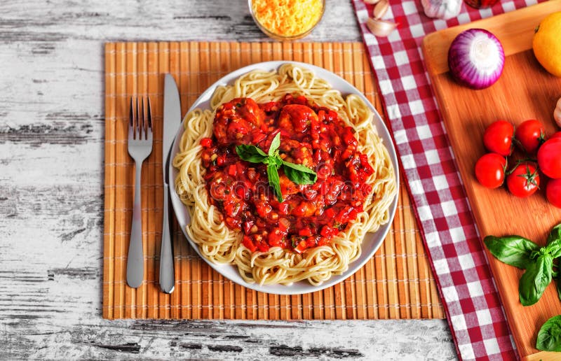 Plate of Spaghetti on the Table. Stock Photo - Image of food, meal ...