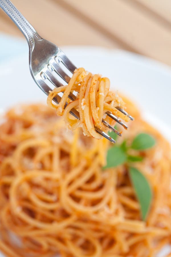 Plate of Spaghetti in Tomato Sauce with Basil Stock Image - Image of ...