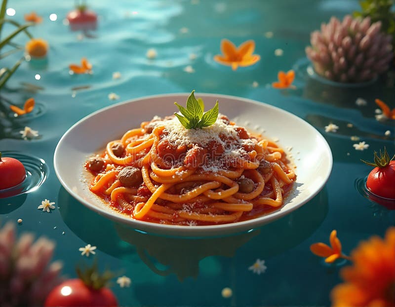 A Plate of Spaghetti with Tomato Sauce and Grated Cheese is Surrounded ...