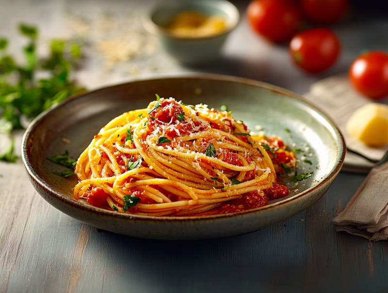 A Plate of Spaghetti with Tomato Sauce and Parmesan Cheese Stock Photo ...