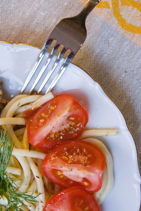 A Plate of Spaghetti with Tomatos Stock Photo - Image of diet, fresh ...