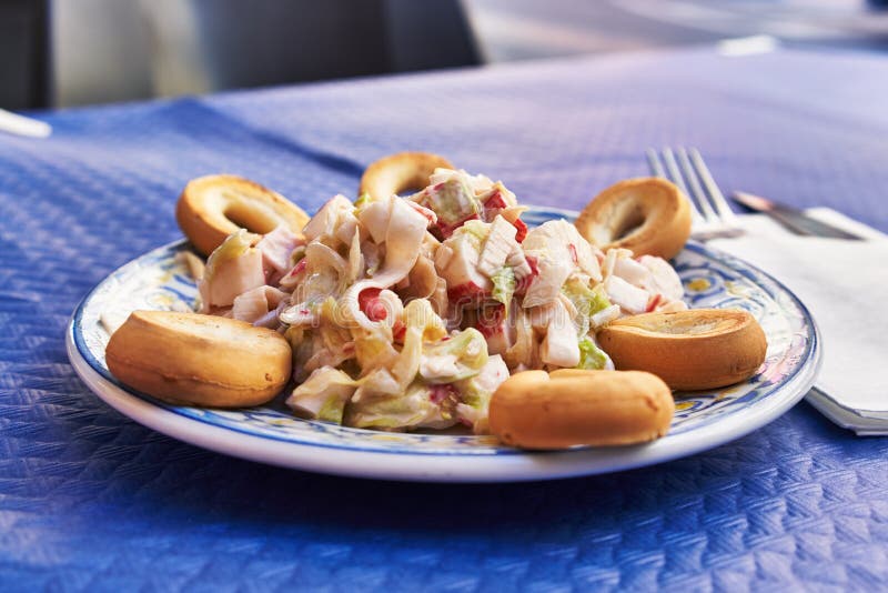 Plate of Spanish Salad on Paper Surface Stock Photo - Image of lettuce ...